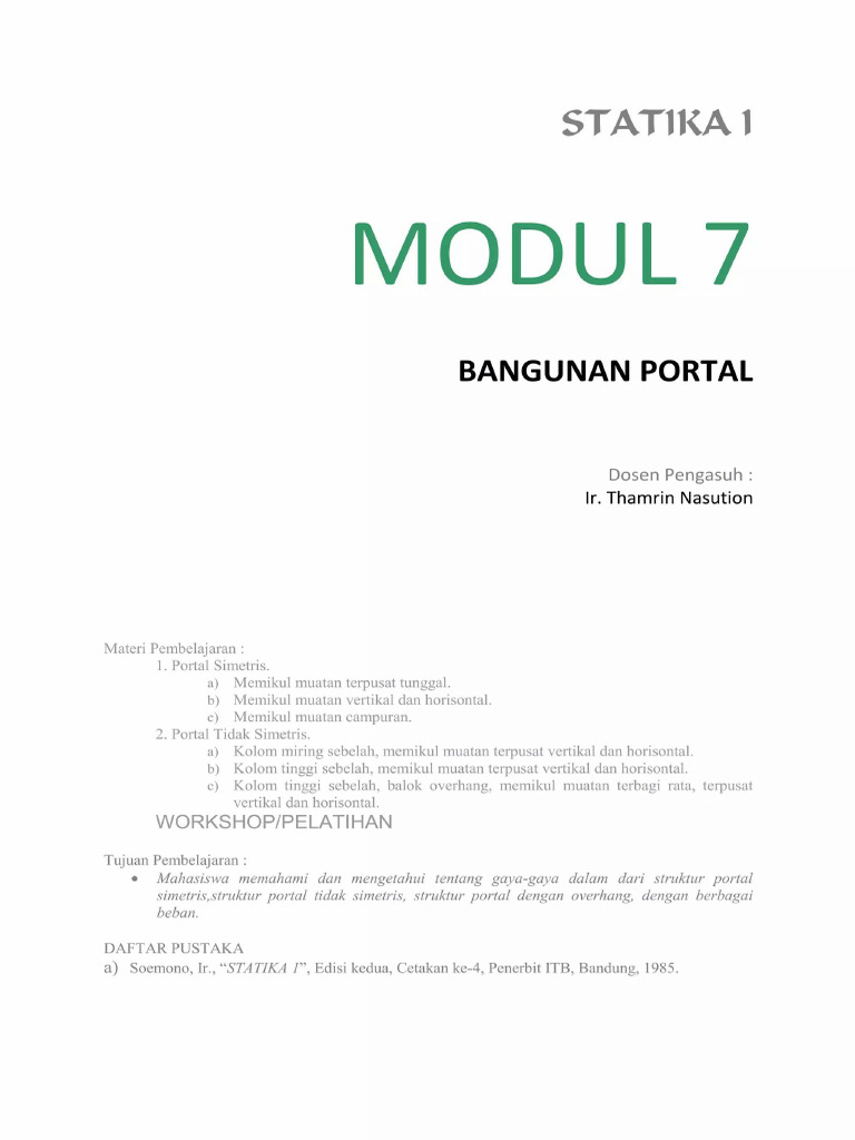 PDF Modul 7 Bangunan Portal Statika Dan Mekanika Dasar - Compress | PDF