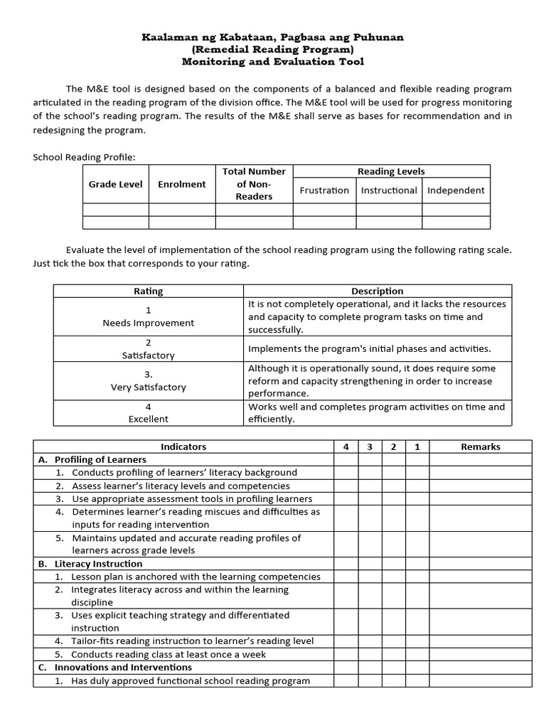 Monitoring and Evaluation | PDF | Literacy | Learning