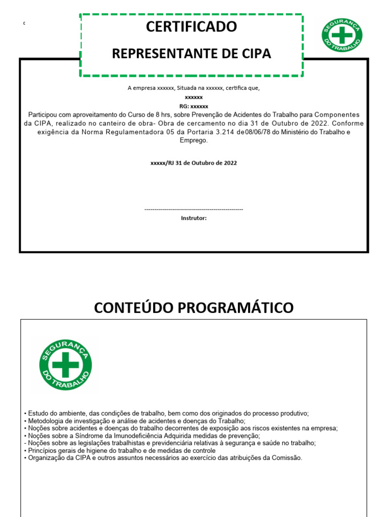 Certificado - Representante CIPA | PDF