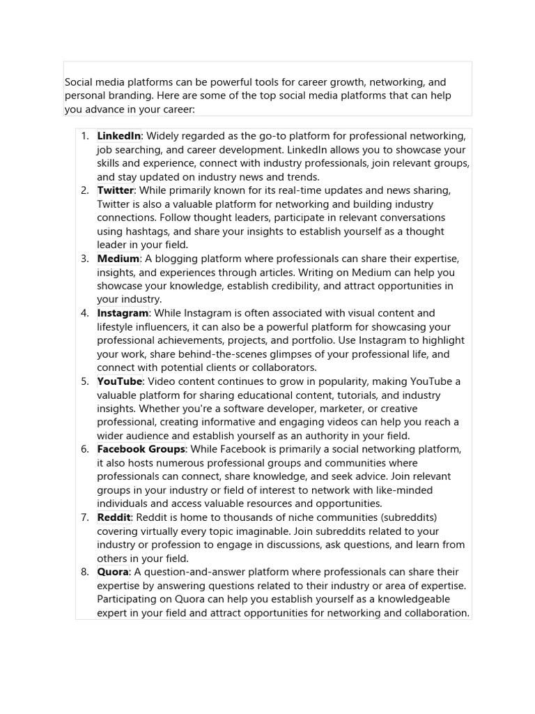 Social Media Platforms Can Be Powerful Tools For Career Growth Pdf
