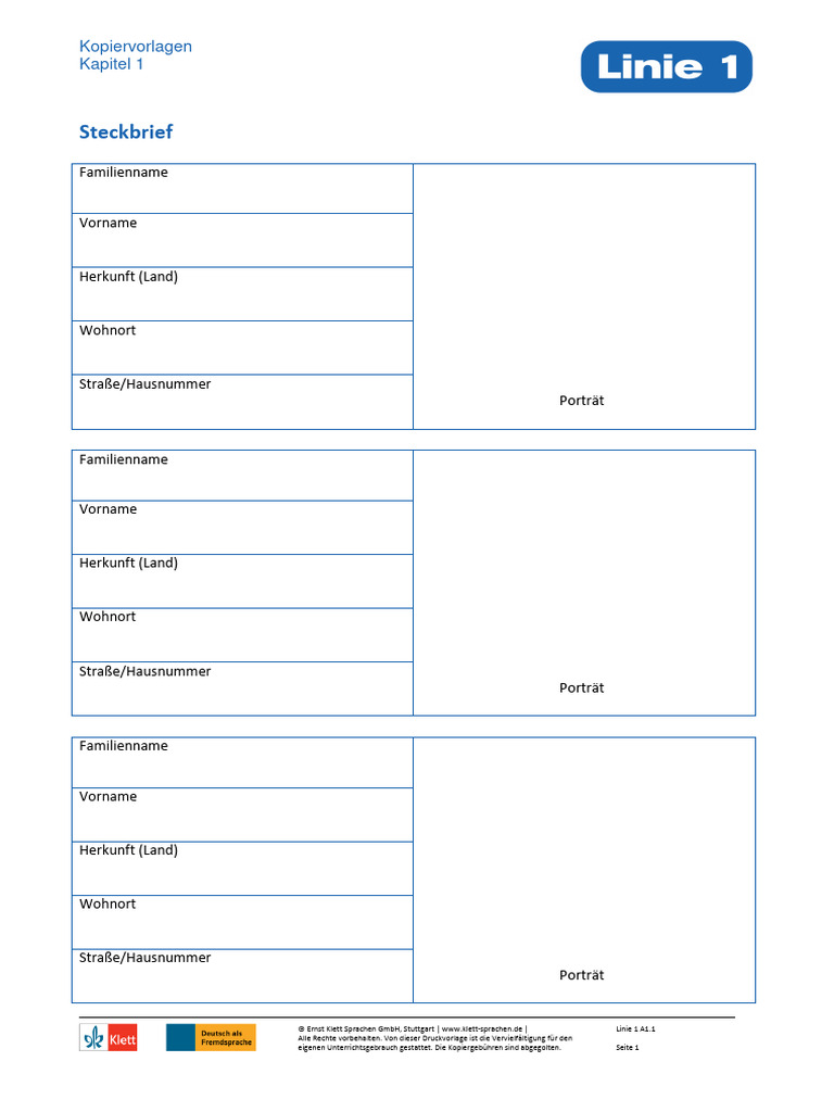 Kopiervorlagen Linie1 A1.1 Online V3 | PDF