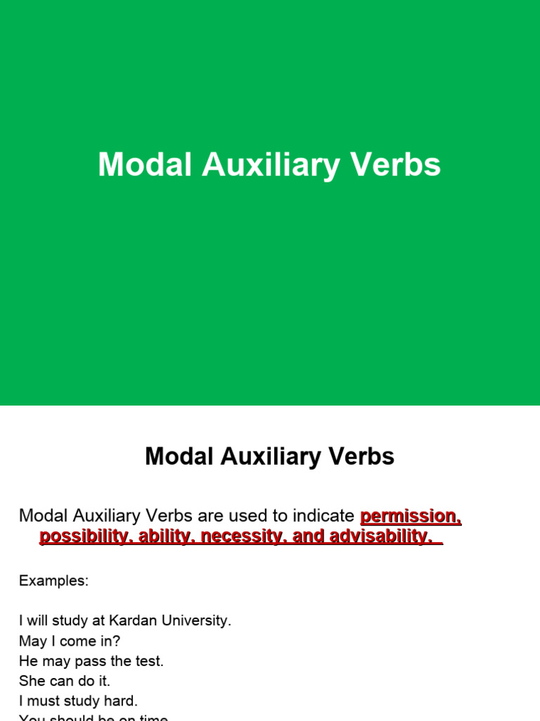Modal Auxiliary Verbs | PDF | Verb | Language Mechanics