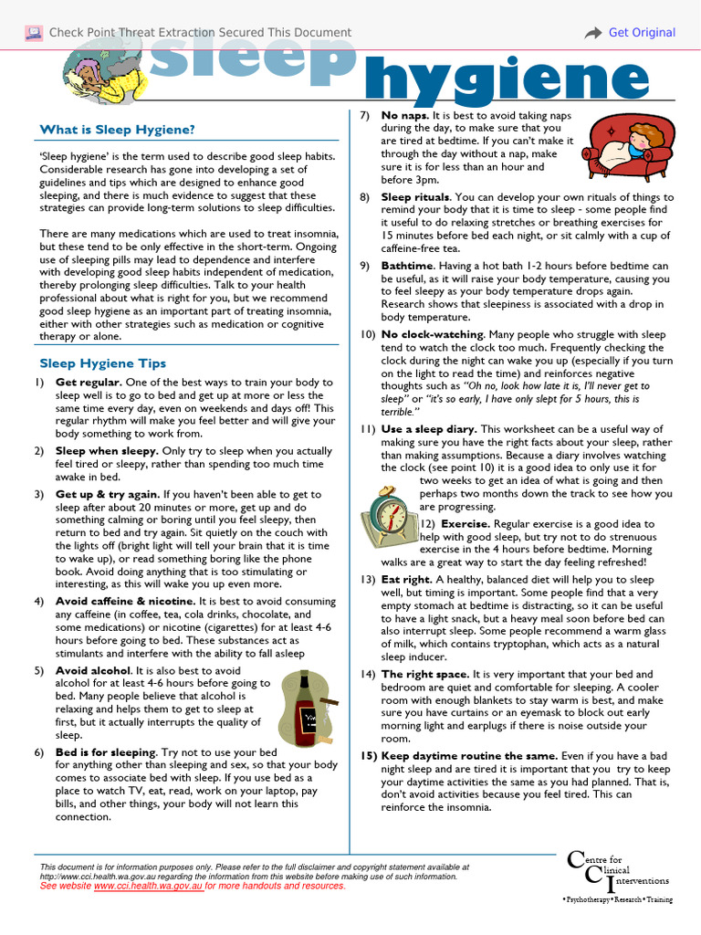 Sleep Information Sheet - 04 - Sleep Hygiene - Cleaned | PDF | Sleep ...