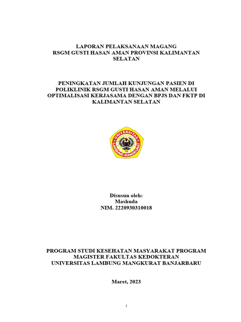 Laporan Magang RSGM - Mashuda PSKM ULM | PDF | Pengembangan Diri | Kesehatan Holistik