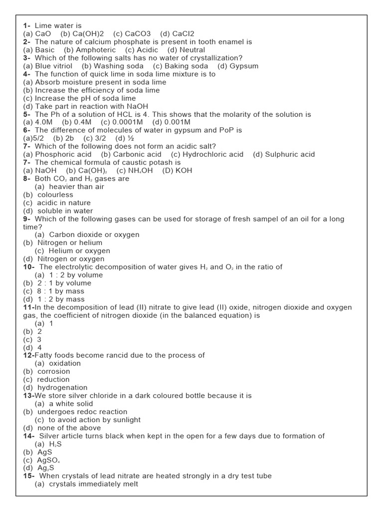 CHEMISTRY MCQ 10th Ch-1 To 4 | PDF | Oxide | Silver