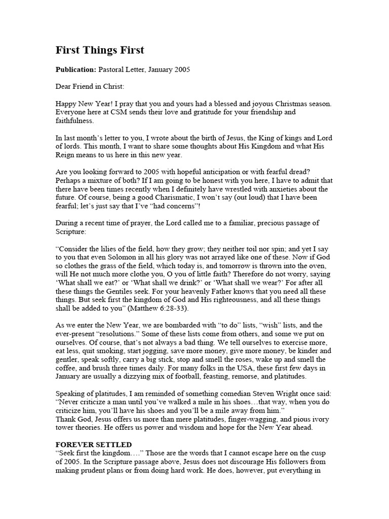 January 2005 - First Things First | PDF | Paul The Apostle | Jesus