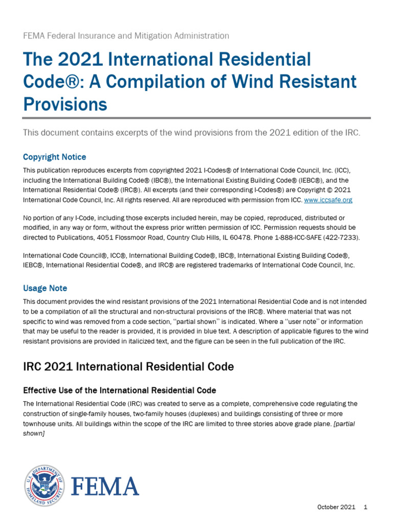 Fema - International Residential Building Code - 10152021 | PDF | Roof ...