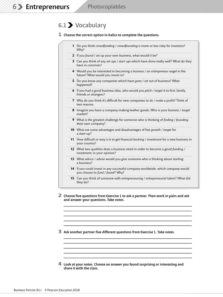 Af, Vocabulary & Speaking Unit 6 | PDF | Entrepreneurship | Startup Company