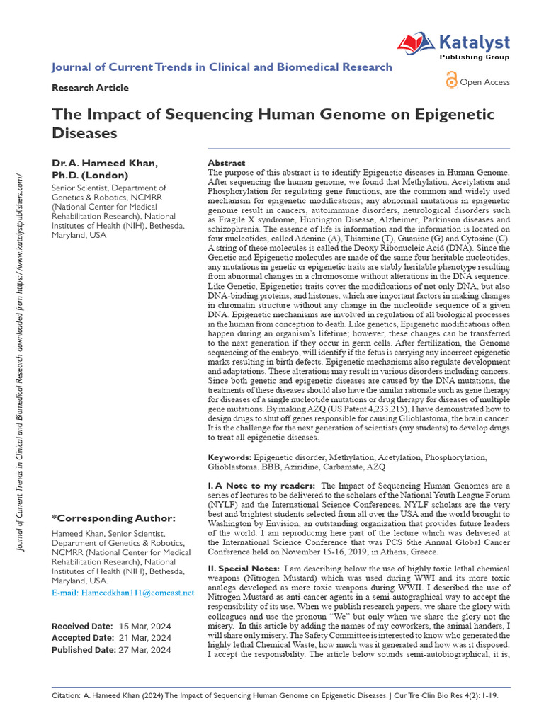 The Impact of Sequencing Human Genome on Epigenetic Diseases | PDF | Epigenetics | Chloroplast