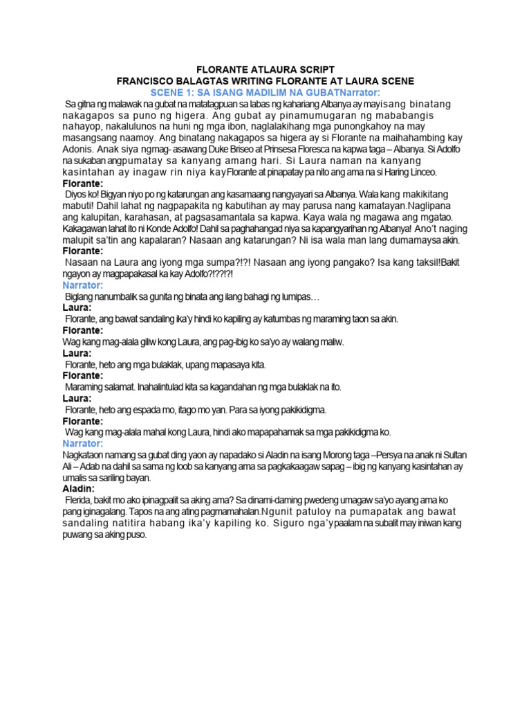 Florante at Laura Script | PDF