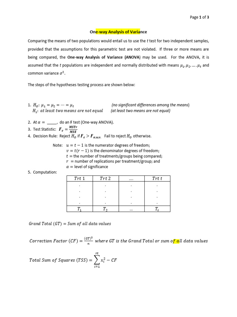 Topic11.Hypothesis Testing. One-Way ANOVA | Download Free PDF ...