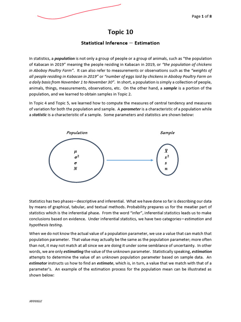 Topic10 Inferential Stat Estimation Corrected Pdf Estimator Statistics