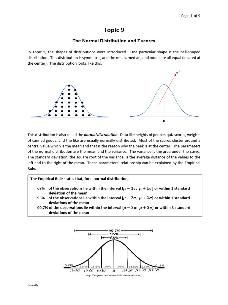 TOPIC9. The Normal Distribution and Z Scores | PDF | Normal ...