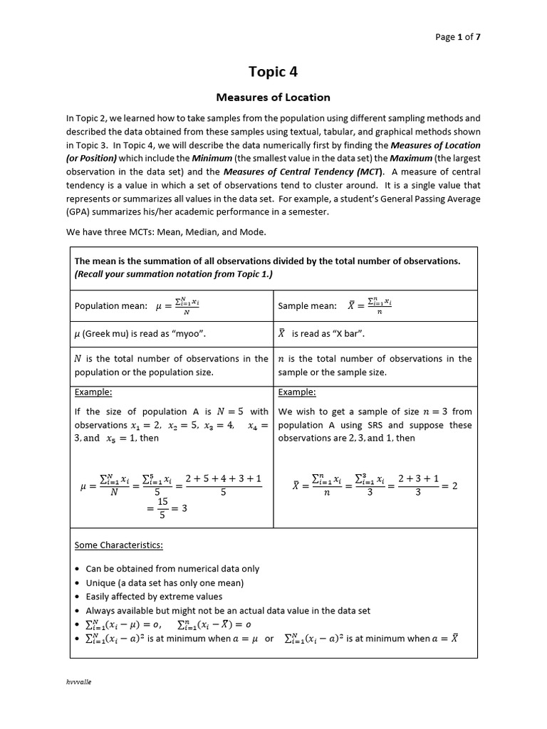Topic4. Measures of Location | PDF | Mode (Statistics) | Arithmetic