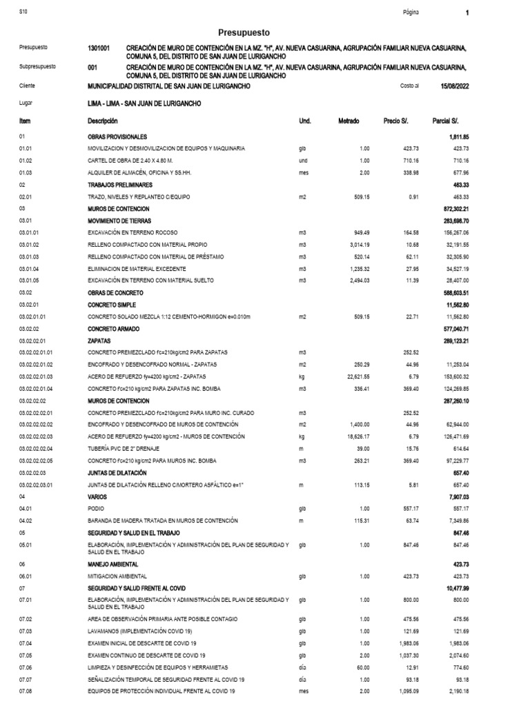 Presupuesto Cliente | PDF | Hormigón | edificio