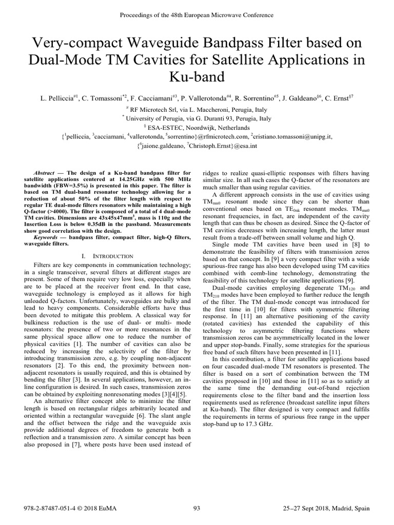 Very Compact Waveguide Bandpass Filter Based On Dual Mode Tm Cavities