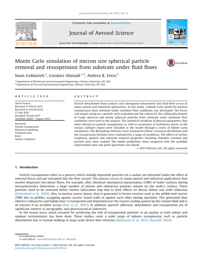 Monte Carlo Simulation of Micron Size Spherical Particle Removal and Resuspension From Substrate ...