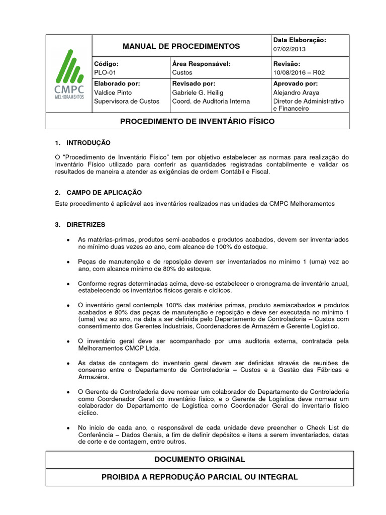 MANUAL_DE_PROCEDIMENTOS_PROCEDIMENTO_DE | PDF | Inventário | Contabilidade