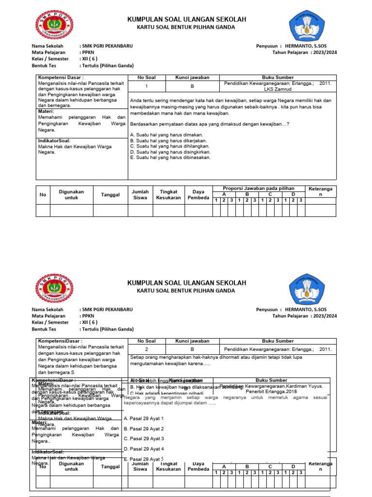 Kisi-Kisi US PPKN 2024 | PDF