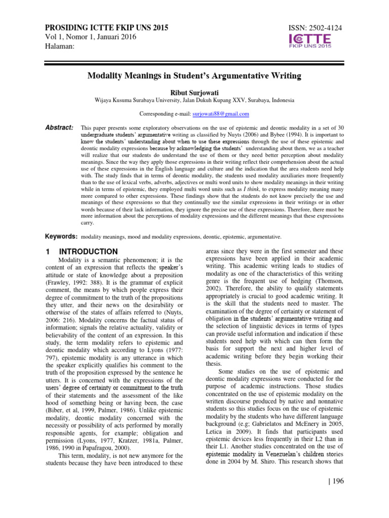 Modality Meanings in Student Writing | PDF | Verb | Linguistic Morphology