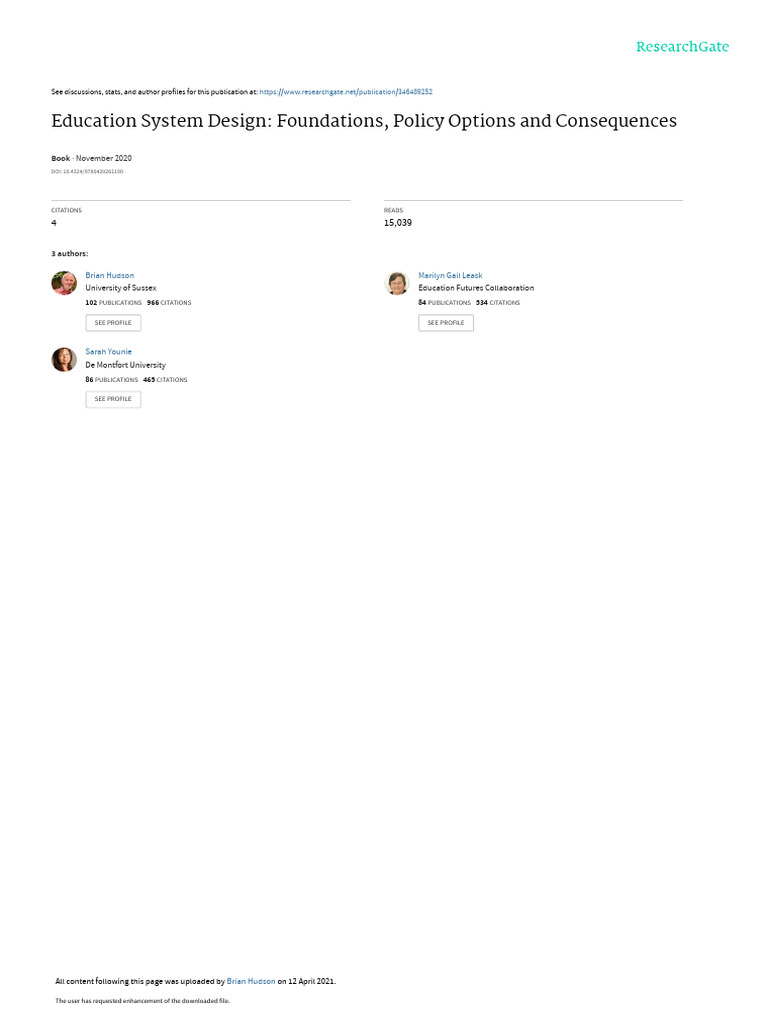 Education System Design Foundations Policy Options | PDF | Teacher ...