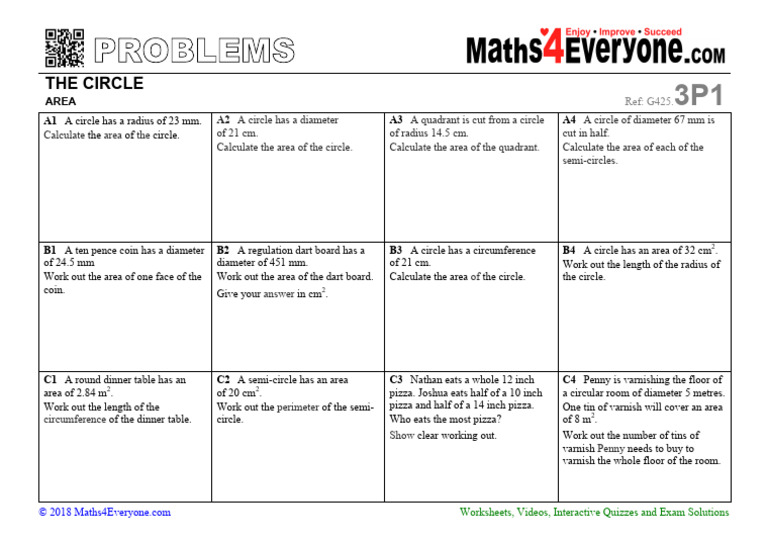 Circles-Area - Prob Worksheet | PDF