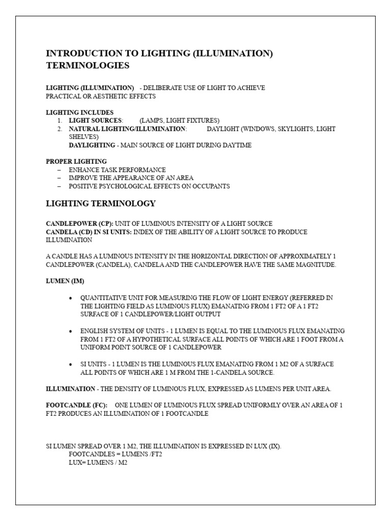 Introduction To Lighting (Illumination) Terminologies | PDF | Lighting ...