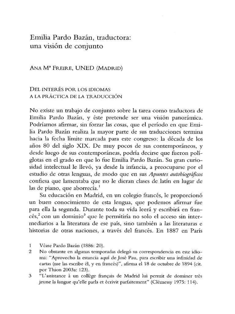 Emilia Pardo Bazán: Su Labor como Traductora | PDF | Traducciones ...