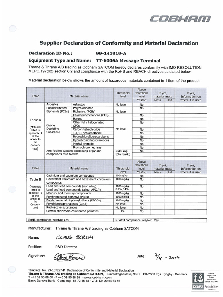 Tt-6006a Doc For Material Declaration PDF | PDF