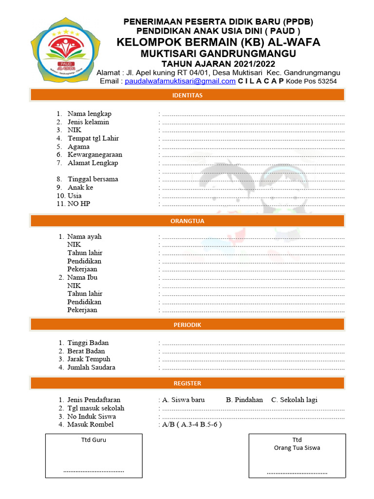 Formulir Pendaftaran | PDF | Griya & Taman