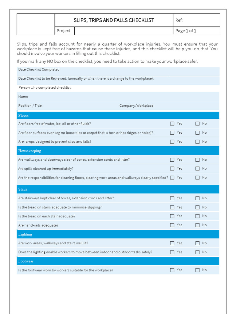Slips, Trips, Falls Safety Checklist | PDF