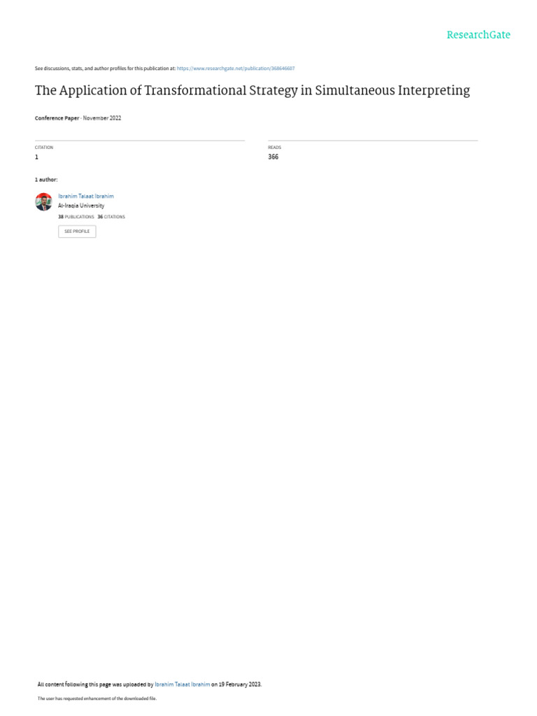 The Application of Transformational Strategy in Simultaneous ...