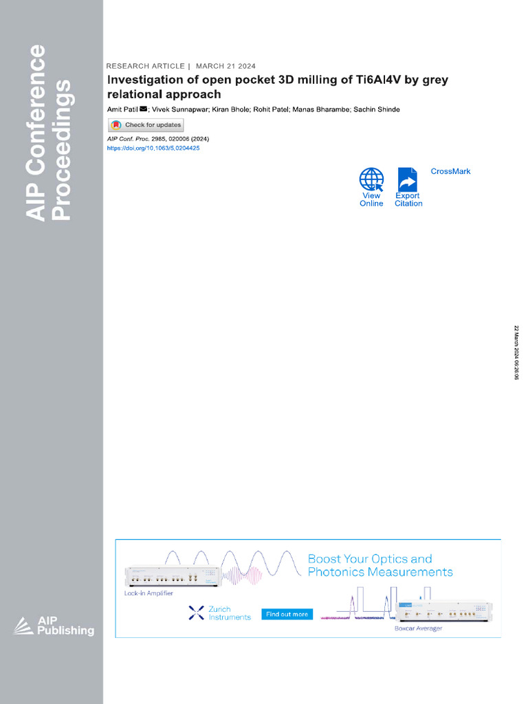Investigation of Open Pocket 3d Milling | PDF | Machining | Metals