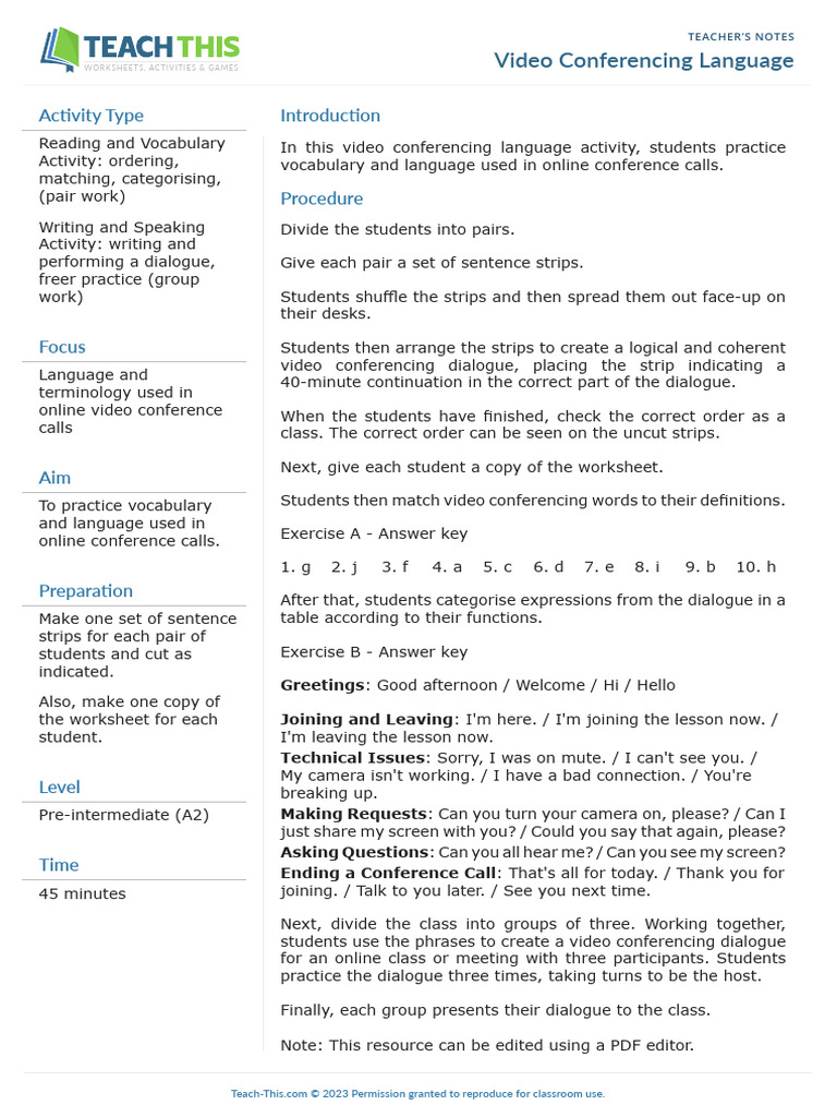 Video Conferencing Language | PDF | Videotelephony | Conference Call