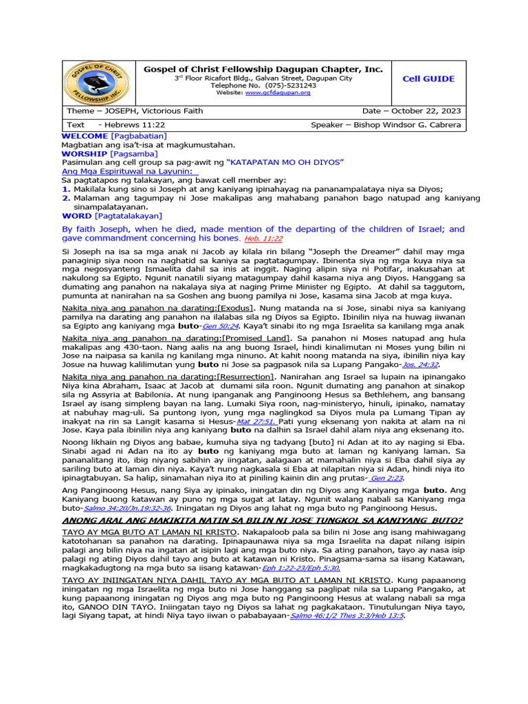 CG Joseph Victorious Faith October 22 2023 Cell Guide | PDF