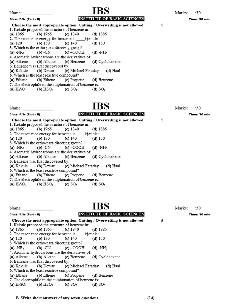 Test No 4 Chap 9 | PDF | Benzene | Hydrocarbons