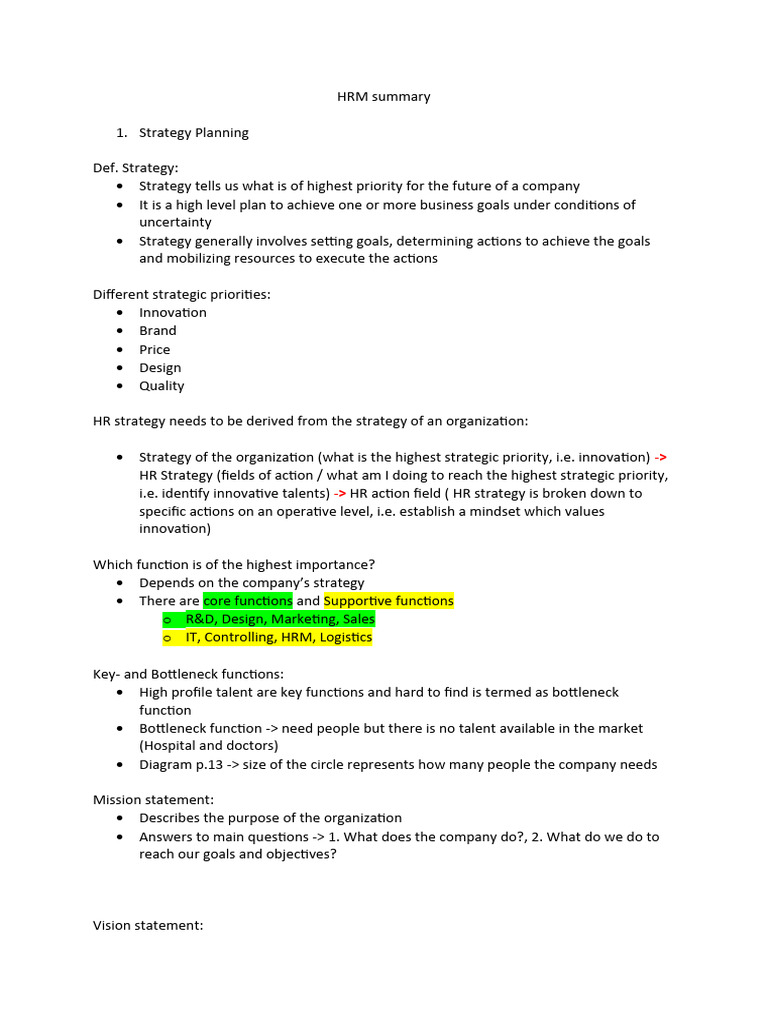HRM Summary | PDF | Human Resource Management | Goal