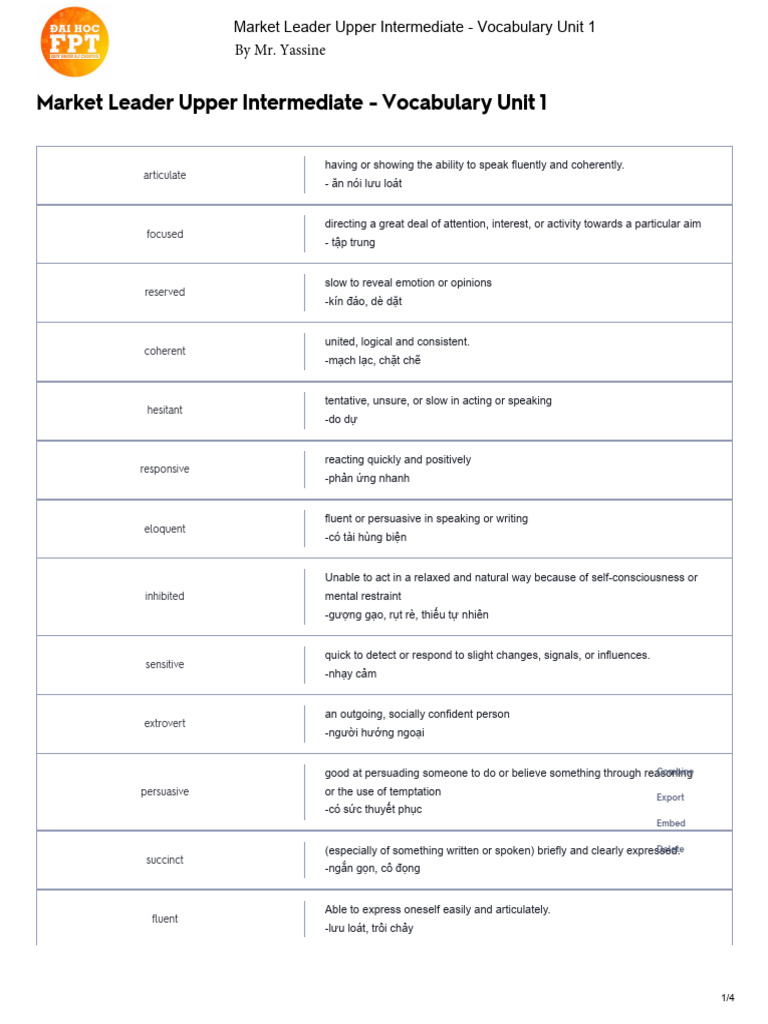 Market Leader Upper Intermediate - Vocabulary Unit 1 | PDF | Jargon ...