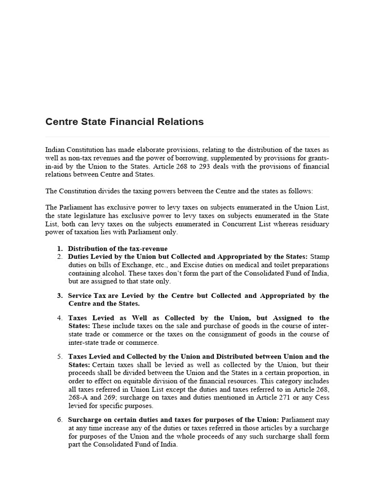 centre state relations | PDF | Taxes | Government Finances