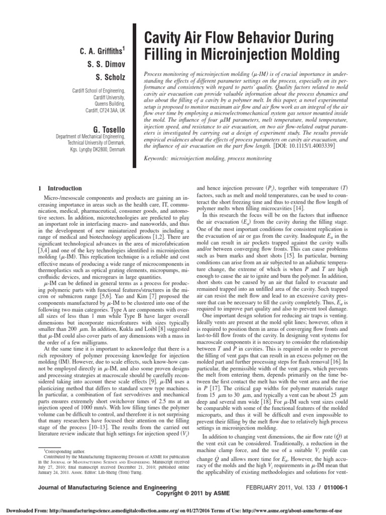 Cavity Air Flow Behavior During Filling in Microinjection Molding | PDF ...