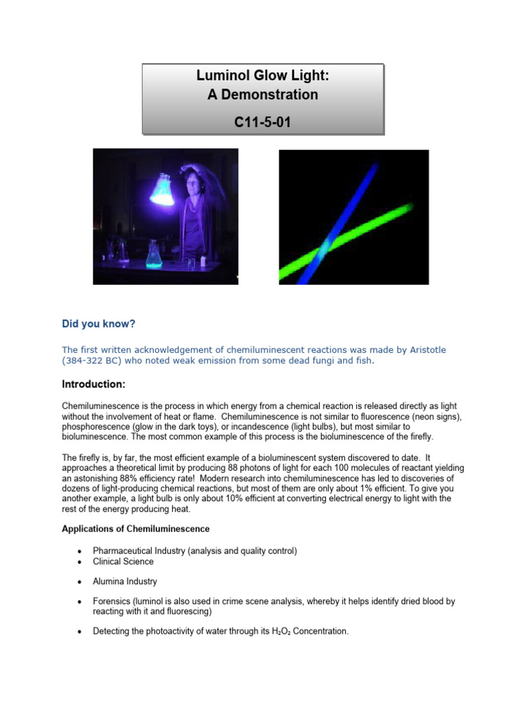 Luminol Glow Light C11-5-1 | PDF | Chemical Reactions | Sodium Hydroxide
