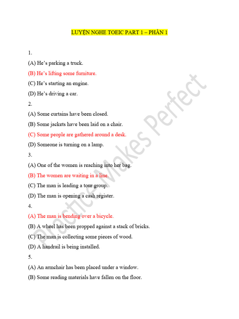 LUYỆN NGHE TOEIC PART 1 - PHẦN 1 | PDF