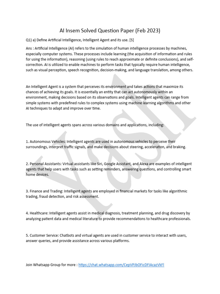 AI Insem Solved Question Paper | PDF | Artificial Intelligence | Intelligence (AI) & Semantics