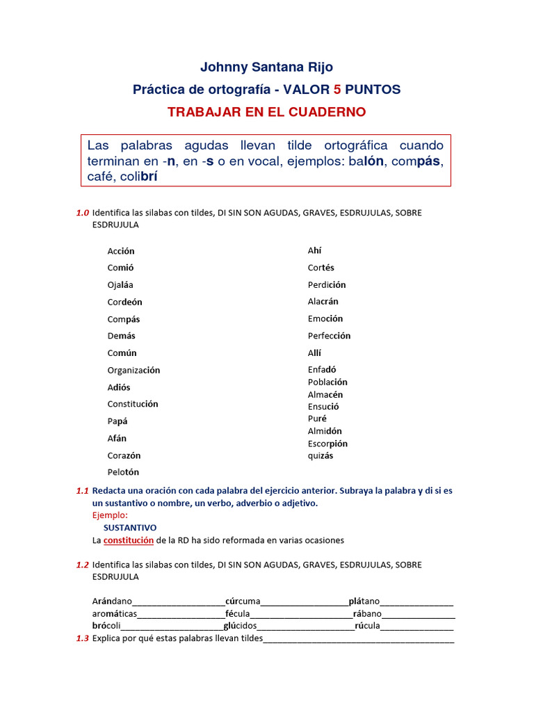 Ejercicios de Ortografía y Reglas | PDF | Lingüística | Tipología ...