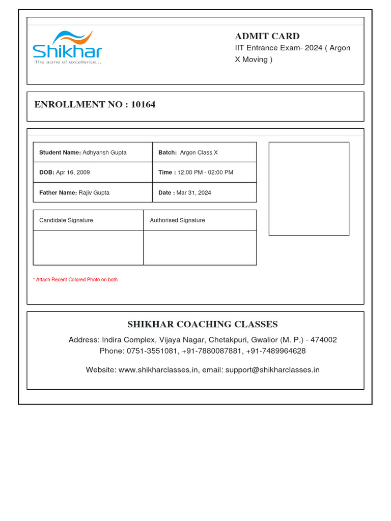 Shikhar Admit | PDF