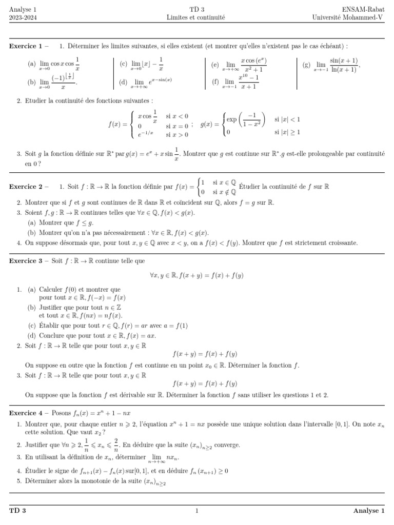TD3 ENSAM Fonctions - 1 | PDF
