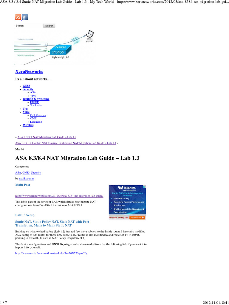 ASA 8.3 - 8.4 Static NAT Migration Lab Guide - Lab 1.3 - My Tech World | PDF | Internet ...