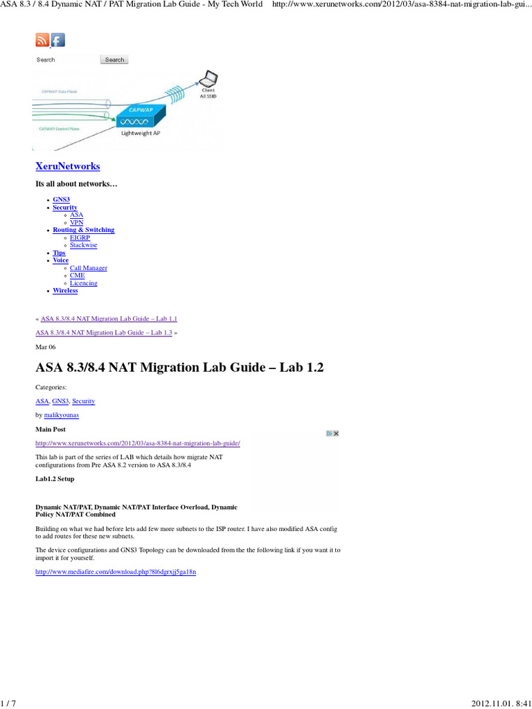 ASA 8.3 - 8.4 Dynamic NAT - PAT Migration Lab Guide - My Tech World | PDF | Network Layer ...