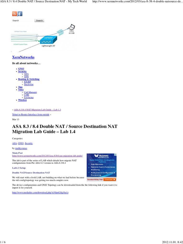 Asa 83 84 Double Nat Source Destination Nat My Tech World Pdf Internet Protocols