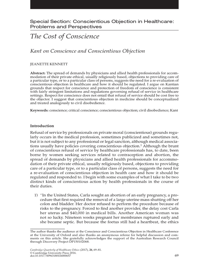 The Cost of Conscience CQ | PDF | Conscience | Immanuel Kant